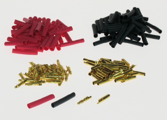2mm Gold Bullet Connectors and heatshrink - 50 Pairs